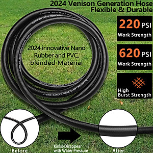 Hybrid Garden Hose 100 ft x 5/8 in Heavy Duty Water Hoses,Flexible and Durable,No Leaking PVC,Rubber Hose with PVC Reliefs for Backyard,3/4'' Solid Brass Fittings
