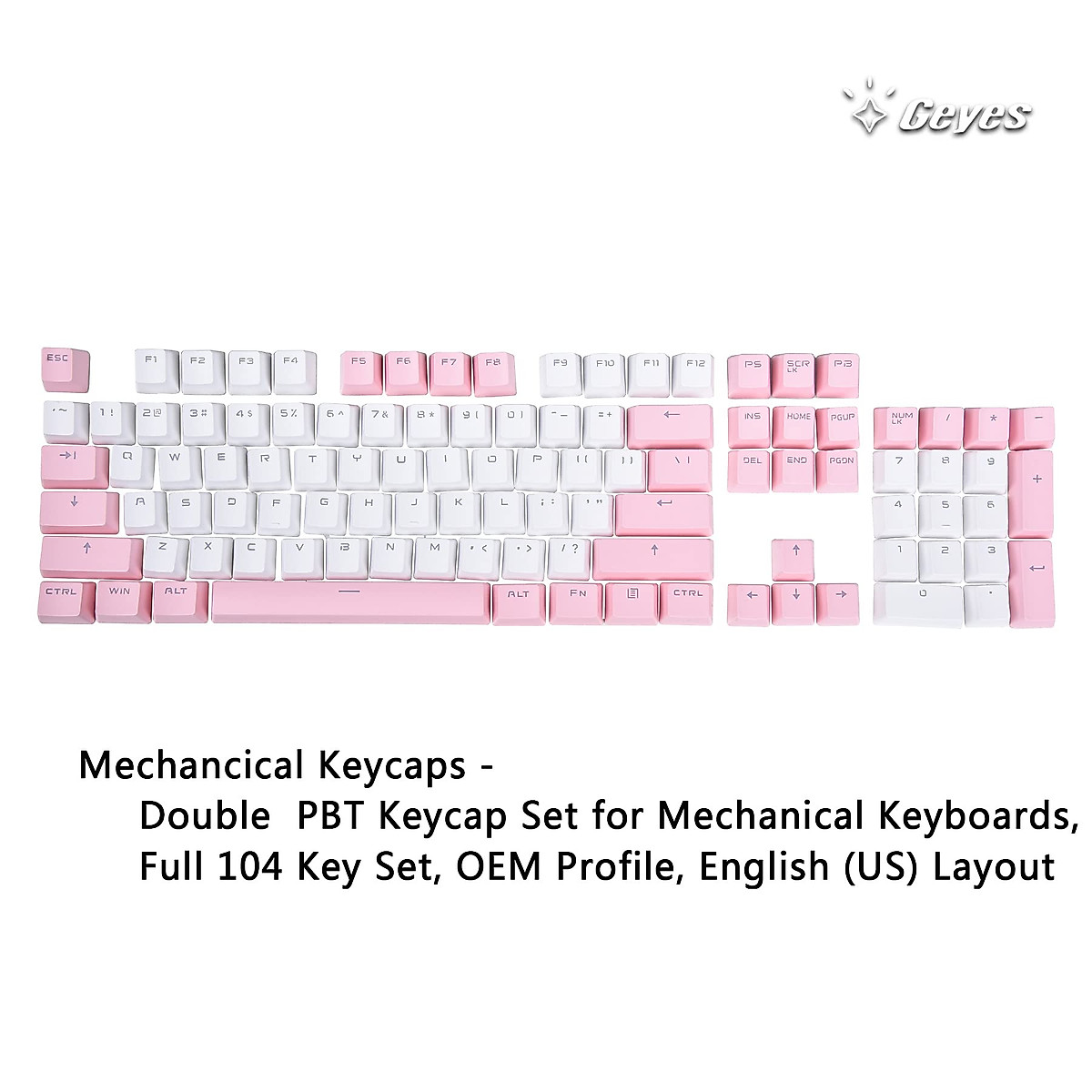 Mechanical Keycaps, Geyes Doubleshot PBT Backlit Keycaps with Cherry MX Switches and Clones OEM Profile 104 Keys PBT Keycaps for 104/87/61 Mechanical Keyboard PC Gaming Keyboard,White Blue Keycaps