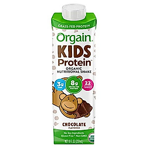 Orgain USDA Organic Kids Nutritional Protein Shake, Chocolate, 8 fl oz, 24-pack