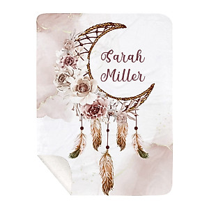 Tribal Moon Dream Catcher Brown Personalized Baby Blanket for Girl Boy Soft Warm Newborn Throw Naps Swaddle Custom Blanket 30X40 in
