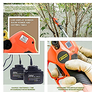 T TOVIA Professional Cordless Electric Pruning Shears Body without Battery, 25V Garden Tree Trimmer with Brushless Motor, 40mm Cutting Diameter, LCD Power Display