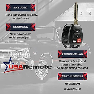 Key Fob Shell fits 2012-2017 Toyota Camry / 2014-2017 Toyota Corolla RAV4 Highlander Keyless Entry Remote Case & Pad (HYQ12BDM)