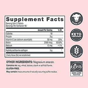 NeoCell Super Collagen Peptides + Vitamin C & Biotin, 3g Collagen Per Serving, Gluten Free, Promotes Healthy Hair, Beautiful Skin, and Nail Support, Dietary Supplement, 270 Tablets