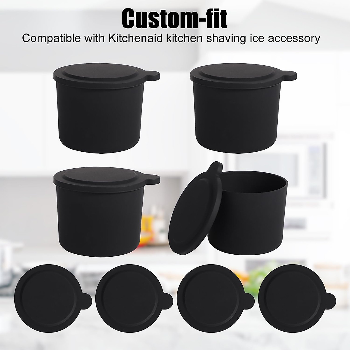 4PCS Ice Molds Replacement for Kitchenaid, Reusable Silicone Ice Molds with Lids Replacement Compatible with Ice Shaver Machine Accessories Easy to Clean