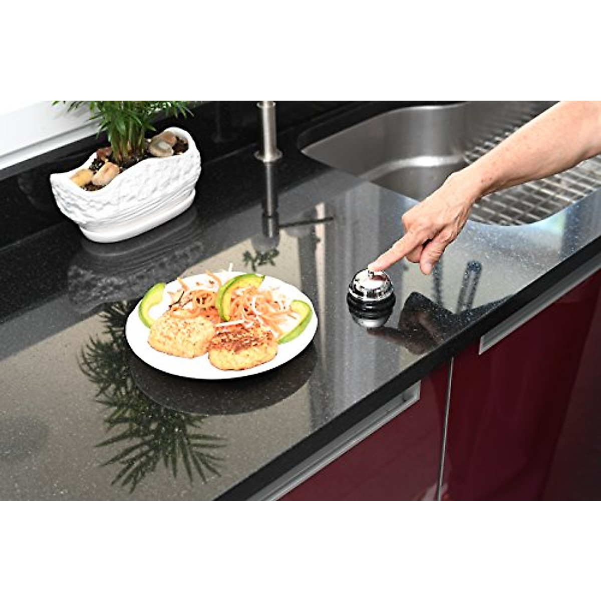 Compact Hotel Style Call Bell. Service Bell in Silver Finish with Black Base - by Home-X