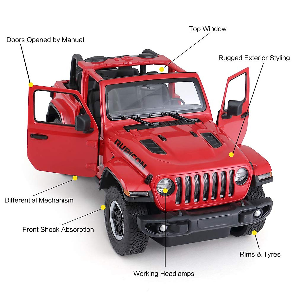 RASTAR Off-Road Remote Control Car, 1:14 Jeep Wrangler JL RC Off-Road Racing Vehicle Toy Car for Kids Adults, Spring Suspension/Door Open, 2.4Ghz RED
