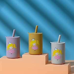 JOYIT Silicone Open Straw Cups for Toddlers | Open Cup for Baby 6 oz | Baby Training Cup (Princess-Pale Mauve)