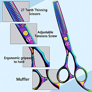 Professional Hair Thinning Shears 6 Inch Hair Cutting Teeth Scissors Hairdressing Texturizing Salon Shears Japanese 440c Stainless Steel Barber Haircut Scissors For Women/Men/kids (rainbow)