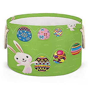 Happy Easter Funny Rabbits (12) Large Round Baskets for Storage Laundry Baskets with Handles Blanket Storage Basket for Bathroom Shelves Bins for Organizing Nursery Hamper Girl Boy