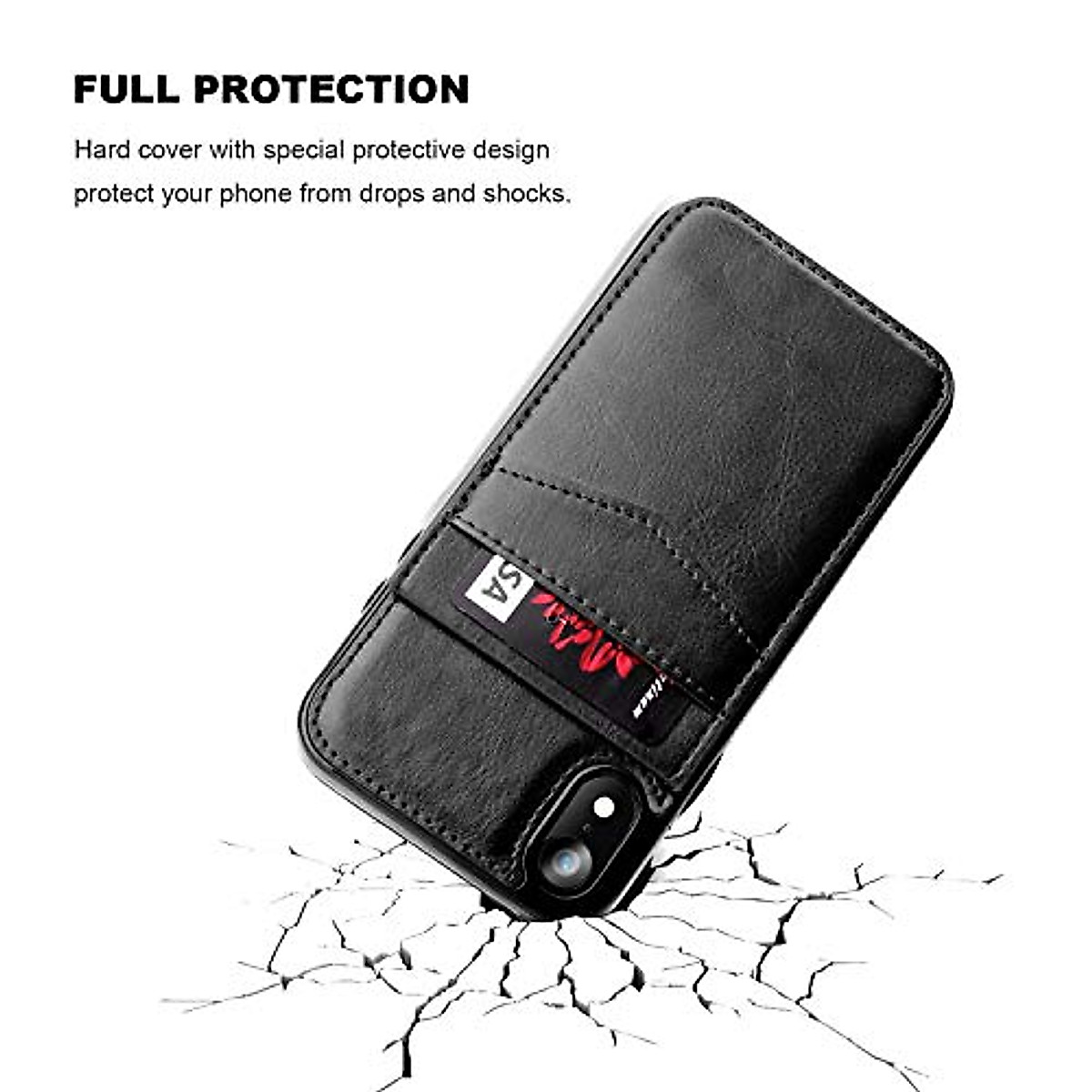 KIHUWEY iPhone XR Case Wallet with Credit Card Holder, Premium Leather Magnetic Clasp Kickstand Heavy Duty Protective Cover for iPhone XR 6.1 Inch(Black)