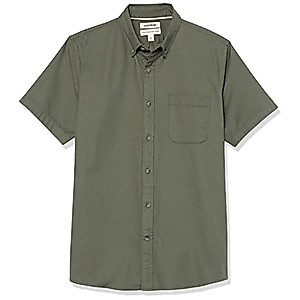 Goodthreads Men's Standard-Fit Short-Sleeve Stretch Oxford Shirt with Pocket, Dark Green, Medium