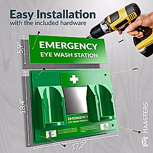 MAASTERS BPA Free Portable Eye Wash Station OSHA Approved - Wall-Mounted First Aid Eye Wash Kit w/Mirror & 2X 16oz Empty Bottles - No Eye Wash Solution Included - Emergency Eyewash - Set of 1