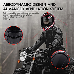 MotuoMr BSDDP Unisex-Adult Full Face Motorcycle Helmet DOT Approved Motorbike Moped Street Bike Racing Crash Helmet with Graphic (Red Venom, Large)