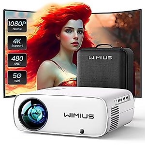 Movie Projector 4K Supported, Native 1080P Bluetooth 480ANSI Outdoor Projector 5G WiFi, WiMiUS S26 Home Theater 300'' Display Compatible with iOS/Android/TV Stick/PS5