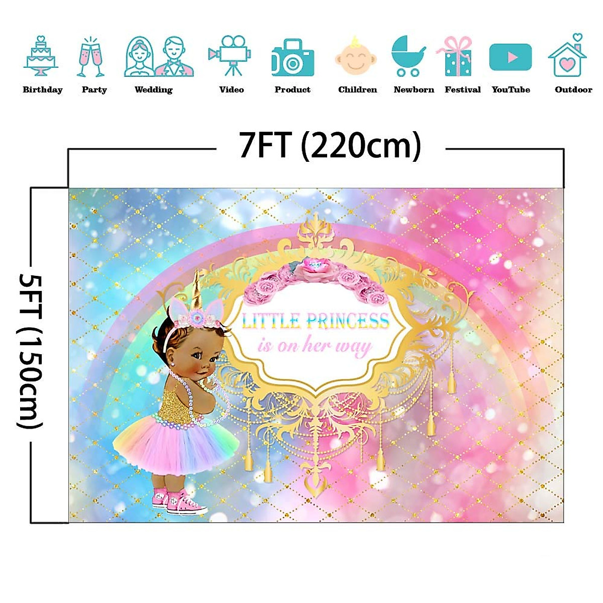 Mocsicka Unicorn Baby Shower Backdrop Princess Rainbow Sparkle Photography Background 7x5ft Vinyl African American Girl Party Backdrops Banner Decoration