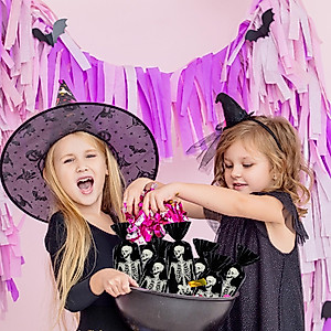 Whaline 150Pcs Halloween Cellophane Gift Bags with 200Pcs Twist Ties Funny Skeleton Party Favor Bags Candy Goodie Treat Bags for Trick or Treat Birthday Party Supplies