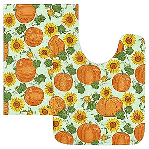 Lotupokon Sunflowers Orange Pumpkins Bathroom Rug Mat Soft Absorbent Bathroom Rugs Mats Non Slip Bath Mats Rugs Machine Wash Bath Mat Rug Set for Bathroom Door Mat Tub, Rectangle Shower Rug