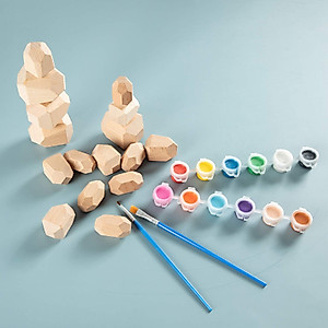 MERRYHEART 16PCS DIY Wooden Balancing Stones, Wooden Building Blocks with Pigment Stacking Game, Rock Blocks Educational Puzzle Toy
