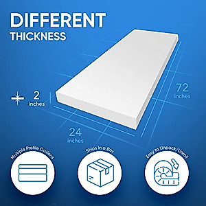 AK TRADING CO. Upholstery High Density 2" Height x 24" Width x 72" Length-Home or Commercial Use Seat Replacement Cushion-Made in USA Foam, 1 Count (Pack of 1)