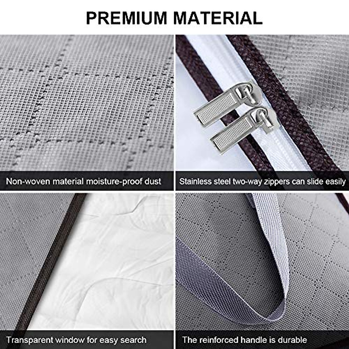 Large Capacity Clothes Storage Bag, Foldable Blanket Storage Organizers with Clear Window, Sturdy Zippers, Durable Handles for Comforters, Bedding, Clothing(4Pack, Grey)