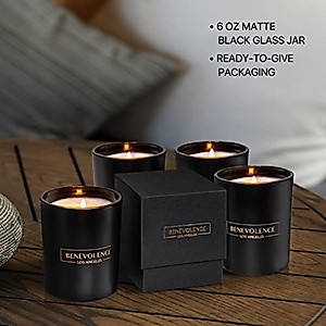 Benevolence LA Pack of 4 Scented Candles Gift Set | Rose & Sandalwood Candle and Oud Wood Candles for Home Scented | 6 oz Black Candles | Natural Soy Candles Gifts for Women | 35-Hour Burn Aromatherapy Candle | Perfect Spring Candles