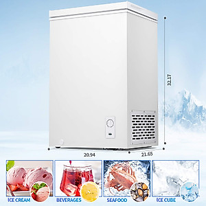Kismile 2.7 Cubic Feet Chest Freezer with Removable Basket Free Standing Top Open Door Compact Freezer with Adjustable Temperature for Home/Kitchen/Office/Bar (2.7 Cubic Feet, White)