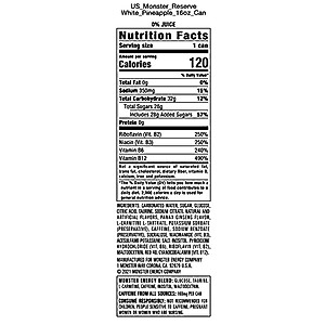 Monster Energy Reserve White Pineapple, Yellow, Energy Drink, 16 Ounce (Pack of 15)