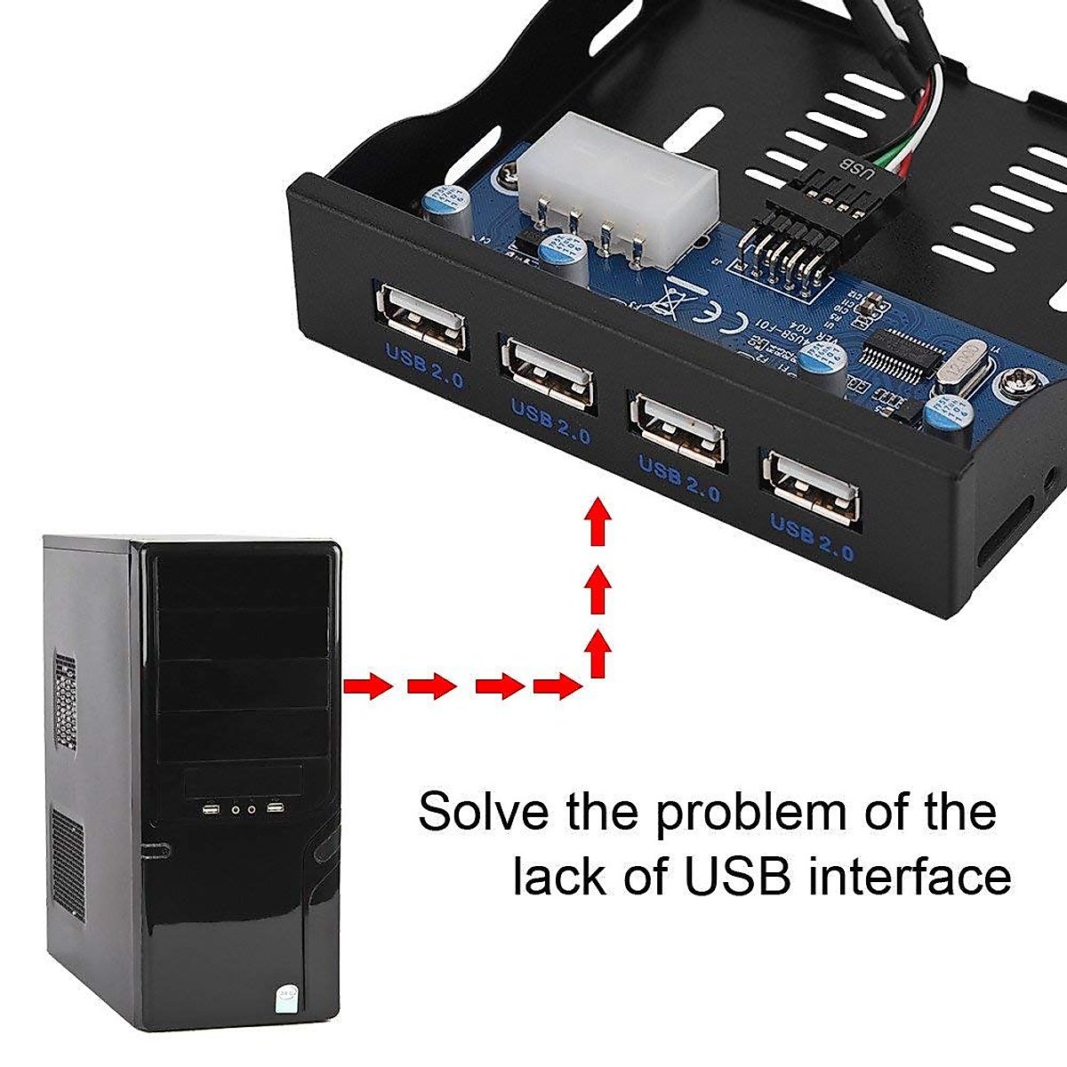 Limouyin Floppy Front Panel 3.5'' 4 Port USB2.0 HUB Floppy Front Panel 9 Pin to 4 Interface USB 2.0 HUB for Computer PC