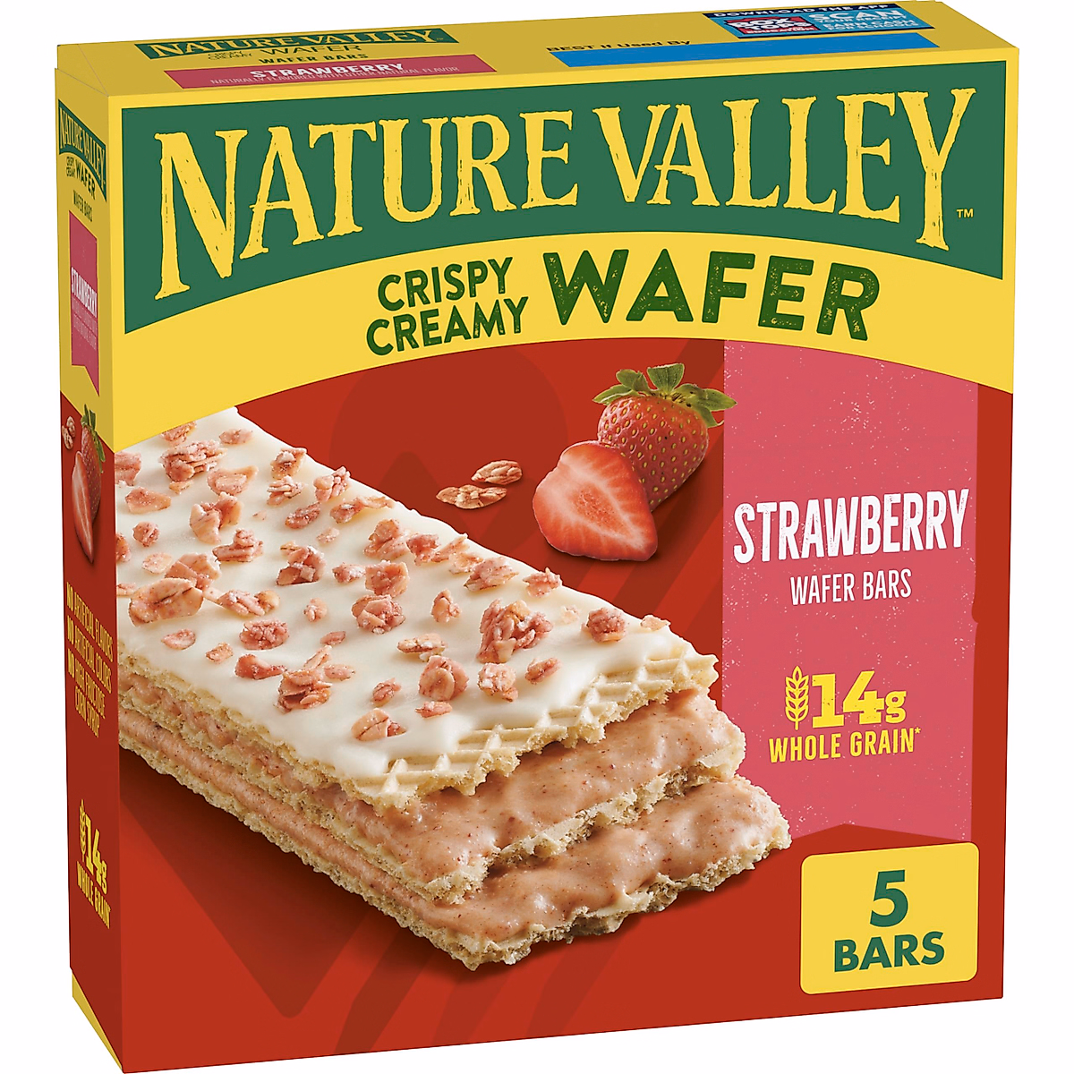 Nature Valley Strawberry Crispy Creamy Wafer Bars, Made With Whole Grain, 5 Bars, 6.5 oz Box