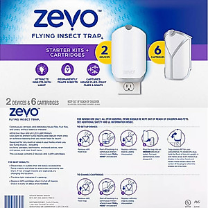Zevo Flying Insect Trap, Fly Trap, Fruit Fly Trap (2 Plug-in Bases + 6 Refill Cartridges) Gnats, and House Flies Mosquitoes