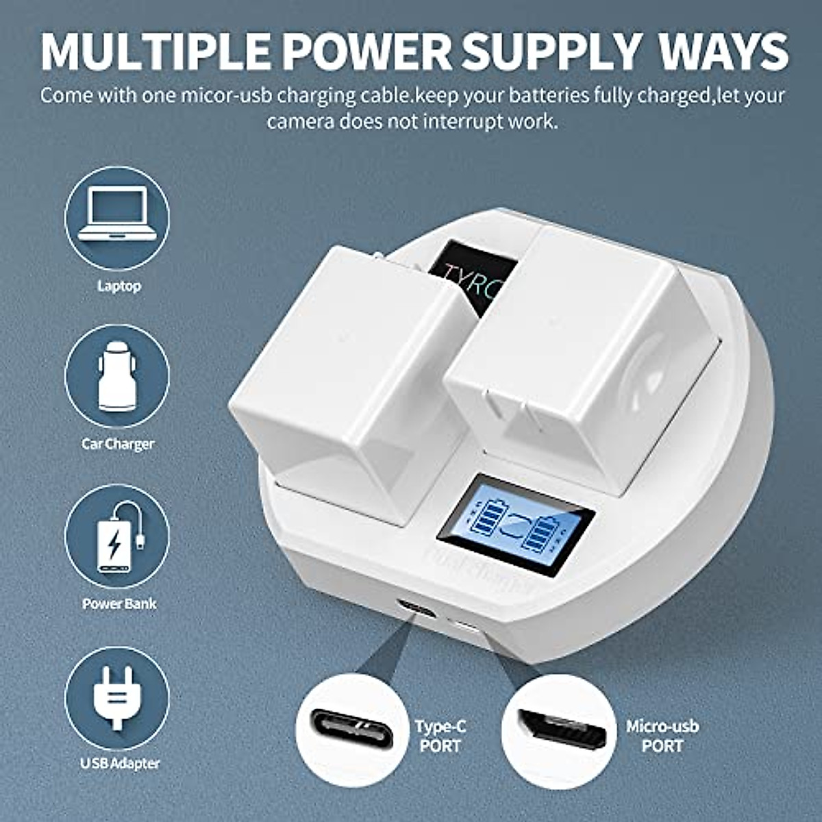 Arlo Pro 2 Batteries , tyrone Rechargeable 7.2V 2440mAh Arlo Battery Replacement for Arlo Pro/Arlo Pro 2 Camera VMA4400 [ NO for Arlo Ultra/Arlo Pro 3 ] 4 Pack A-1 Battery with 2-Bay Charger