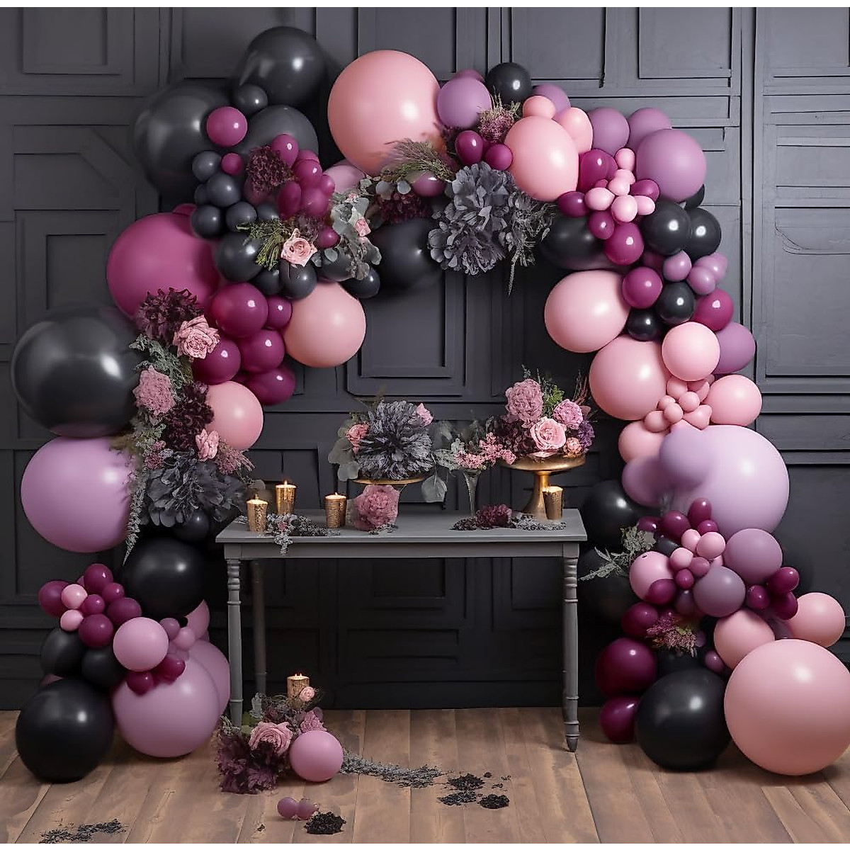 Black Pink Purple Balloons Double Stuffed Pastel Lavender Lilac Balloon Garland Dusty Mauve Plum Balloon Arch Kit For Halloween Wednesday Baby Shower Birthday Wedding Party Decoration