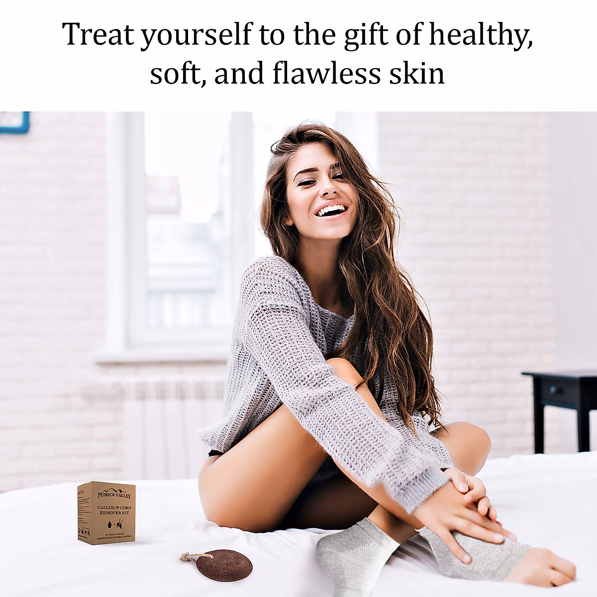 Pumice Stone for Feet & Moisturizing Heel Sleeves - Natural Lava Foot Stone Callus Removing Set - Cracked Heel Treatment - Foot Care Kit for Dry Cracked Feet Body Hands