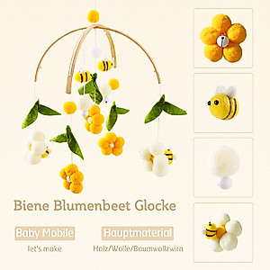 Baby Crib Mobile Wooden Wind Chime Bed Bell,Neutral Baby Crib Mobile,Baby Mobile for Crib,Handmade Baby Mobile,Bee Baby Ceiling Mobile Baby Nursery Decoration