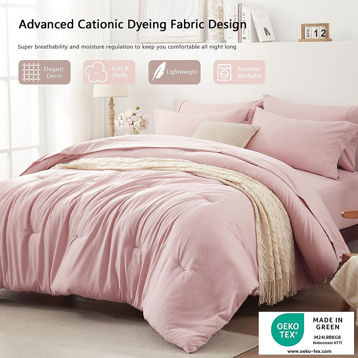UNILIBRA Full Comforter Set 7 Pieces - Pink Bed in a Bag Full Size Soft for All Seasons - Cationic Dyeing Bedding Comforter Sets with Comforter, Flat Sheet, Fitted Sheet, Pillowcases & Shams
