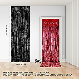 Peryiter 6 Pcs Metallic Tinsel Foil Fringe Curtains 3.3 x 6.6 ft Backdrop Props for Halloween Birthday Anniversary Bridal Shower Baby Shower Holiday Party Decorations(Black, Red, Gold)