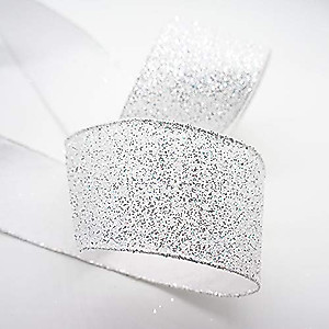 CT CRAFT LLC Sparking Silver Glitter Wired Ribbon for Home Decor, Gift Wrapping, DIY Crafts, 2.5” x 10 Yards x 1 Roll - White/Confetti