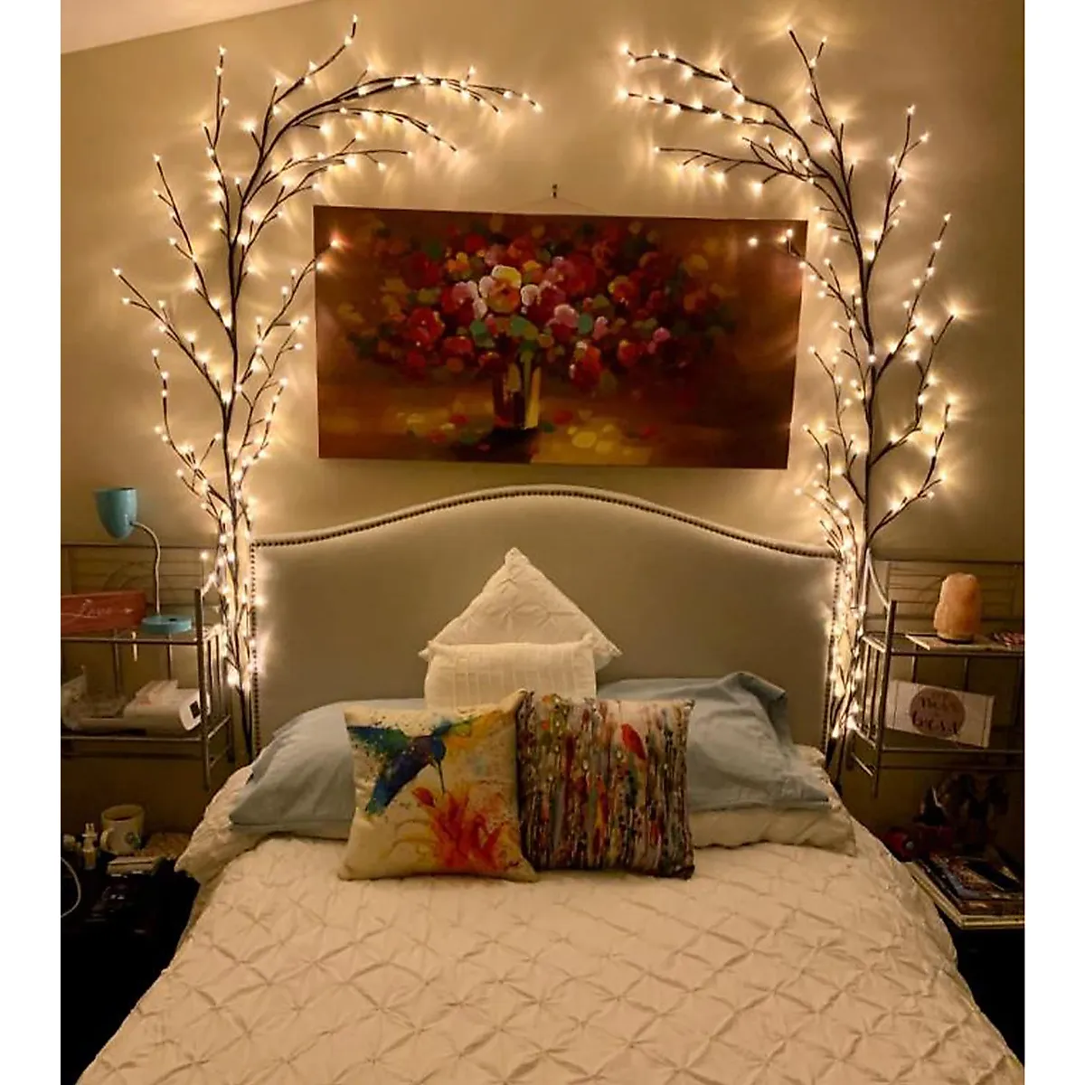 LKGOOD Vines for Room Decor with Remote Control On/Off Timmer Dim,7.5FT Artificial Plants Tree Willow Vine Lights Plug in 144 LEDs for Walls Bedroom,Living Room,Indoor Home Decoration(Brown)