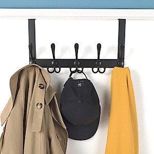 Vaeheyk Over The Door Hooks,Over The Door Towel Rack,Coat Rack for Hanging Clothes Hat Towels,Door Hanger-5 Hooks(Black 1pcs)