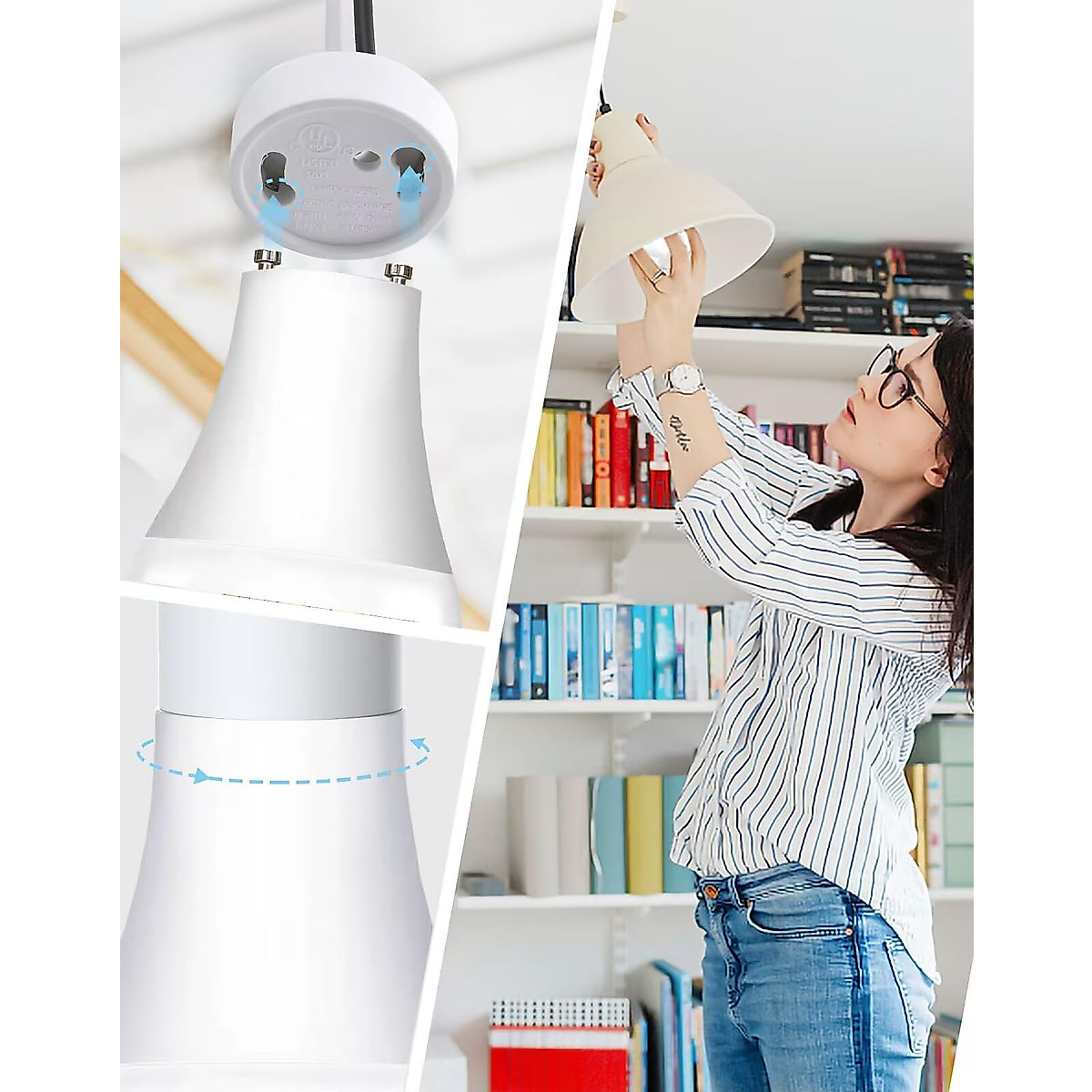 Super Bright GU24 LED Light Bulb 9W, 1100 Lumens 5000K Daylight,Twist and Lock GU24 Pin Base with Two Prongs,Replacement CFL Two Pin Fluorescent Bulbs Non-Dimmable (4-Pack)