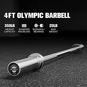 RitFit Olympic Barbell 4FT, 2-inch Weightlifting Bar for Strength Training and Home Gym