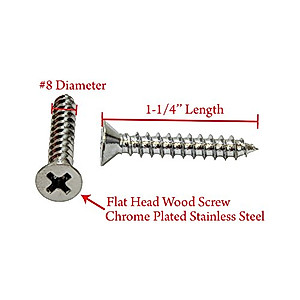 Bolt Dropper 8 x 1-1/4"'' Chrome Coated Stainless Flat Head Phillips Wood Screw, (25 Pack), 18-8 (304) Corrosion Resistant