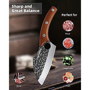 ZeroKnife Husk Chef Knife, Japanese Butcher Knife,Handmade Fishing Filet & Bait Knife, High Carbon Steel Japan knives Meat Cleaver for Kitchen Cooking, Hunting, Camping