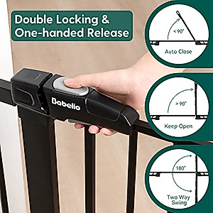 Mom's Choice Award Winner-BABELIO Metal Baby Gate, 29-48'' Extra Wide Pet Gate, Walk Thru Child Safety Gate with Door, Pressure Mounted Dog Gate for Doorways & Stairs, with Y Spindle Rods,Black