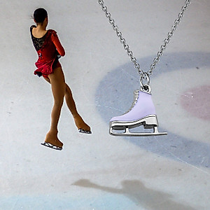 Skater Necklace Ice Skate Necklace White Enameled Figure Skating Pendant Team Sport Skater Jewelry Skate Lover Gift (silver)