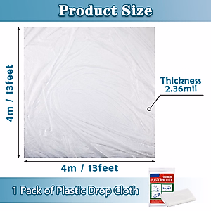 Plastic Drop Cloth, Plastic Sheeting 13x13 Feet Plastic Drop Cloths for Painting Waterproof Dustproof Paint Plastic Covering Furniture Cover Floor Protection Film Painters Plastic