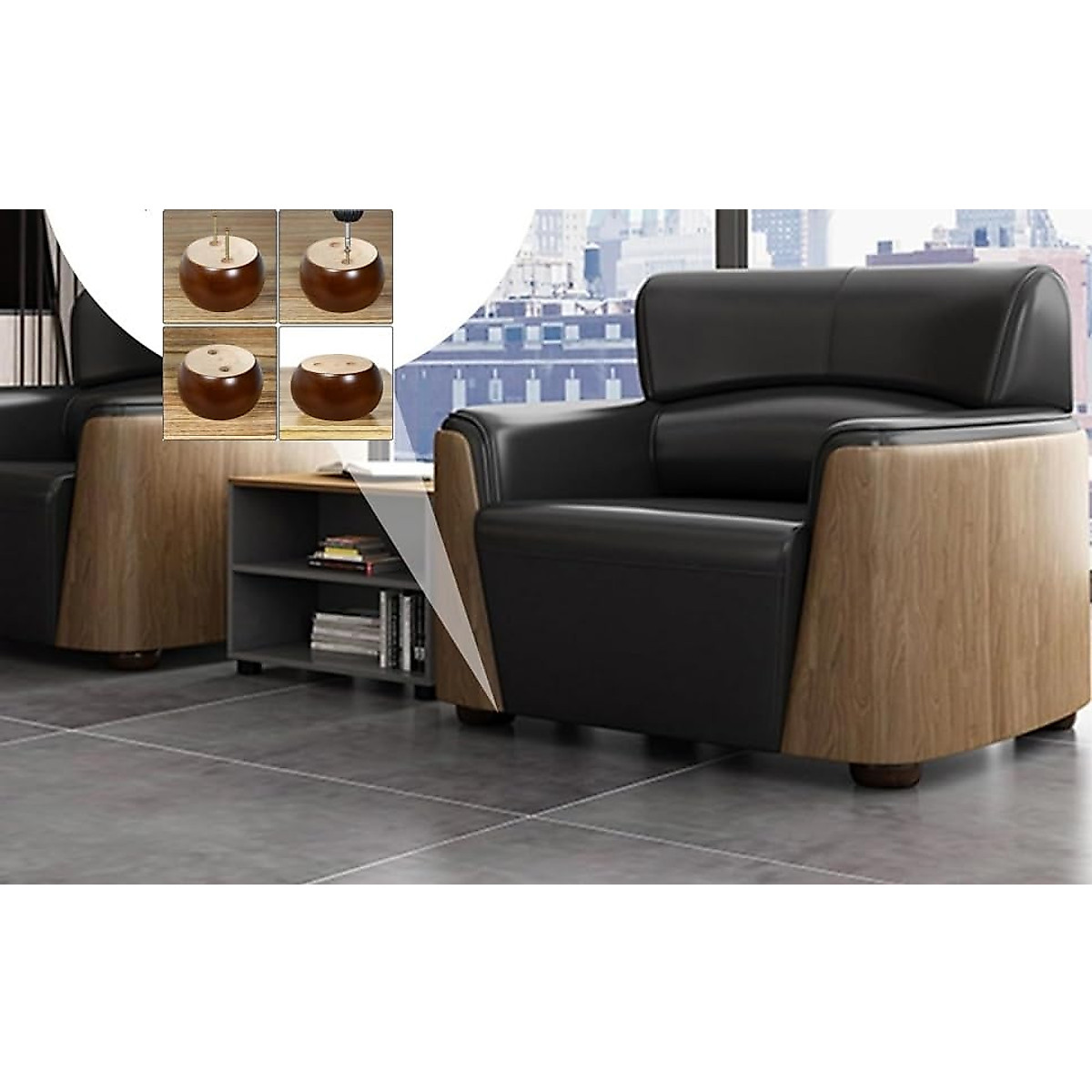 Mysummer 4PCS Round Furniture Bun Feet 2" Tall Replacement for Armchair Sofa Chair Loveseat Ottoman Dresser Legs (Walnut)