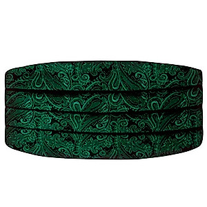 Alizeal Mens Classic Paisley Woven Self-tied Adjustable Bow Tie, Cummerbund and Pocket Square, Dark Green