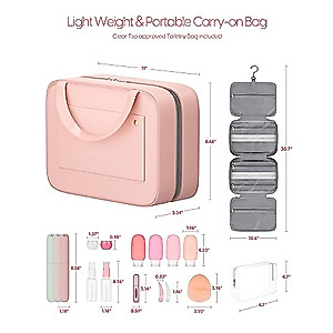 Morfone Travel Toiletry Bag with Leak Proof Bottles, Hanging Travel Makeup Organizer with TSA Approved Cosmetic Bag Portable Travel Bags for Toiletries Accessories Container Shampoo Conditioner