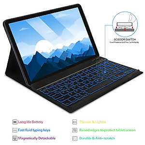 FARYODI Keyboard Case for Fire HD 10/HD 10 Plus Table 2021 (11th Generation) 10.1 inch, Slim Cover with 7 Colors Backlit Detachable Wireless Keyboard for All-New HD 10/HD 10 Plus, Black